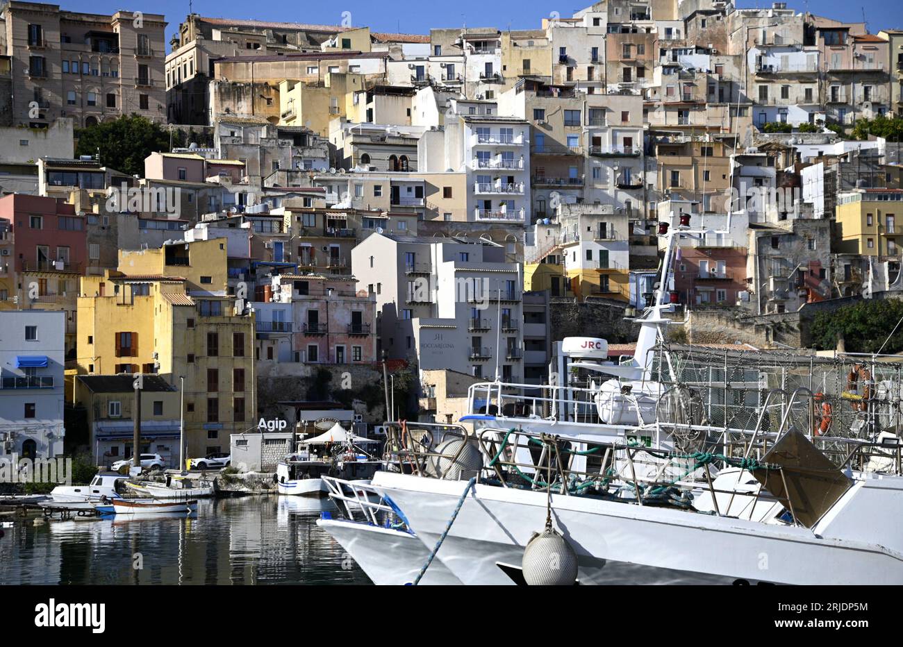 Landscape with panoramic view of the picturesque fishing port and town ...