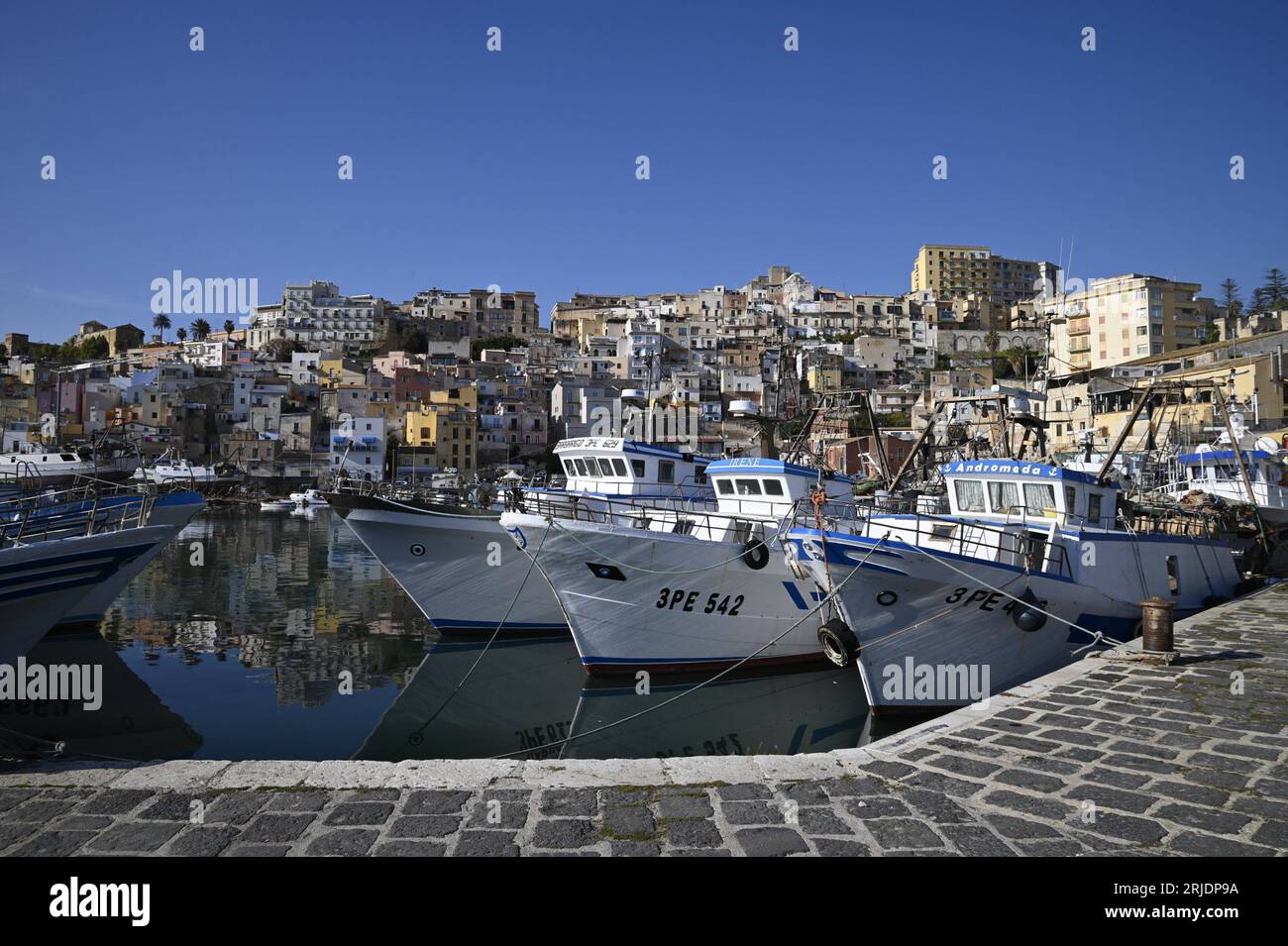 Landscape with panoramic view of the picturesque fishing port and town ...