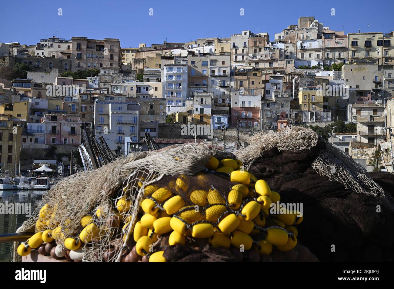 Landscape with panoramic view of the picturesque fishing port and town ...