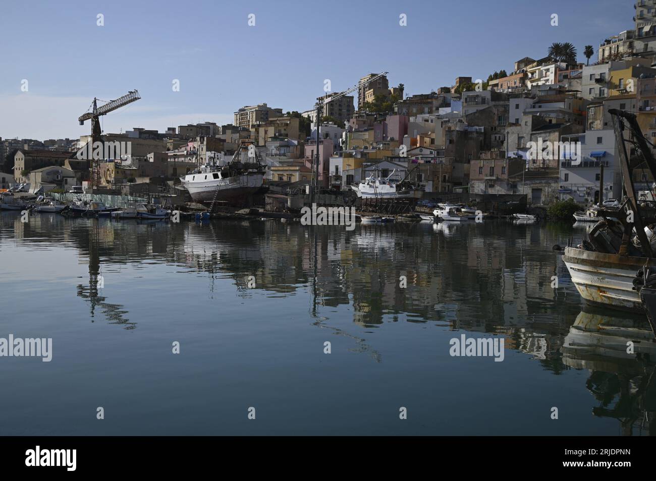 Landscape with panoramic view of the picturesque fishing port and town ...