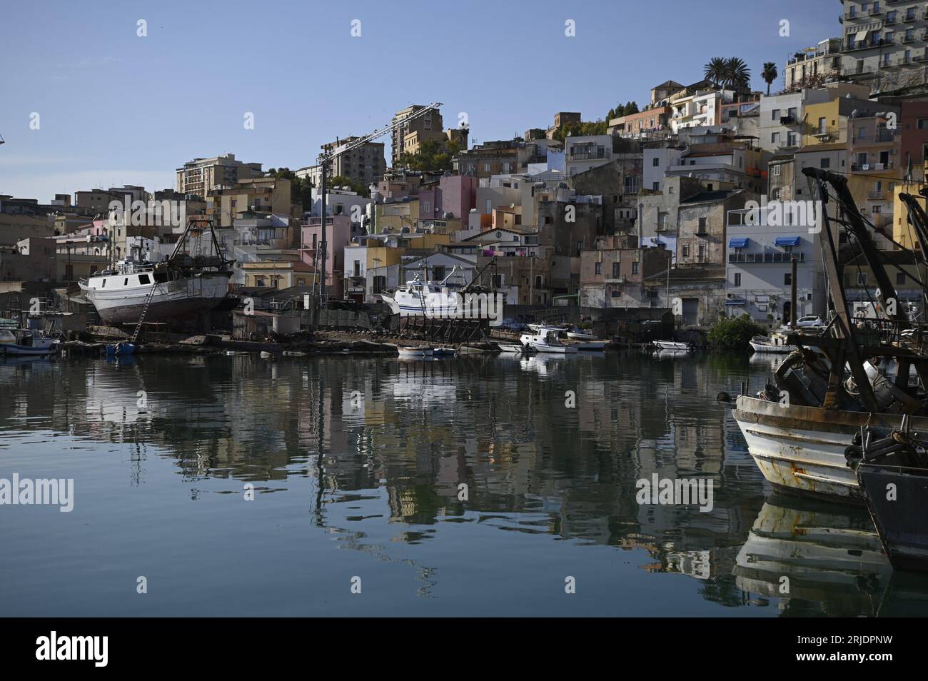 Landscape with panoramic view of the picturesque fishing port and town ...