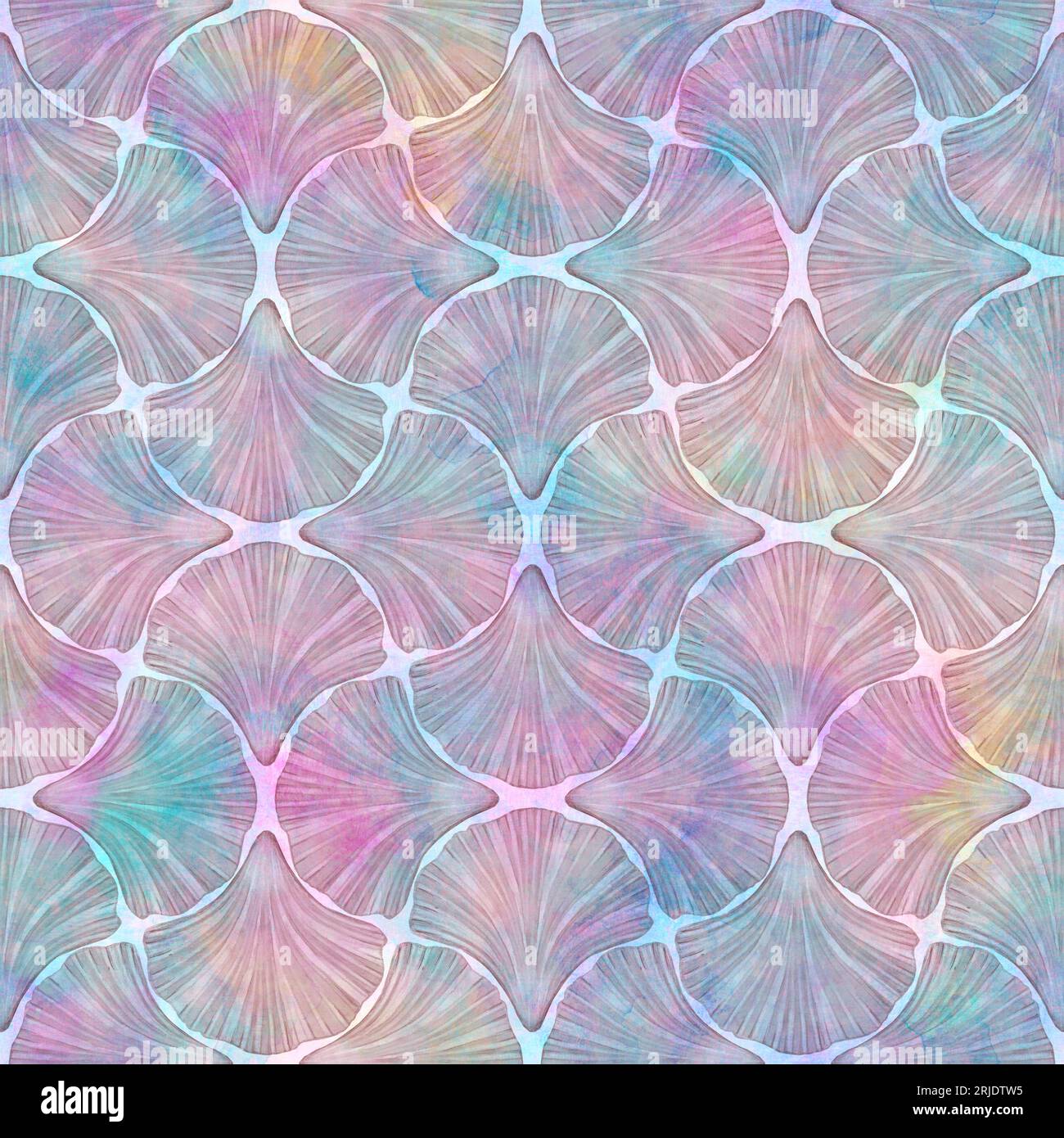 Art deco style abstract watercolor sea shells geometric forms seamless ...