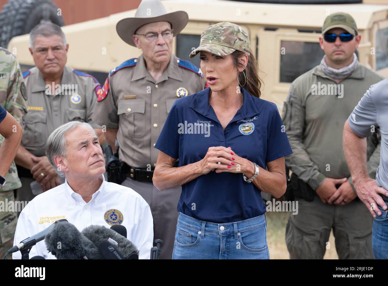 South Dakota Governor KRISTI NOEM addresses the press as Texas Governor ...