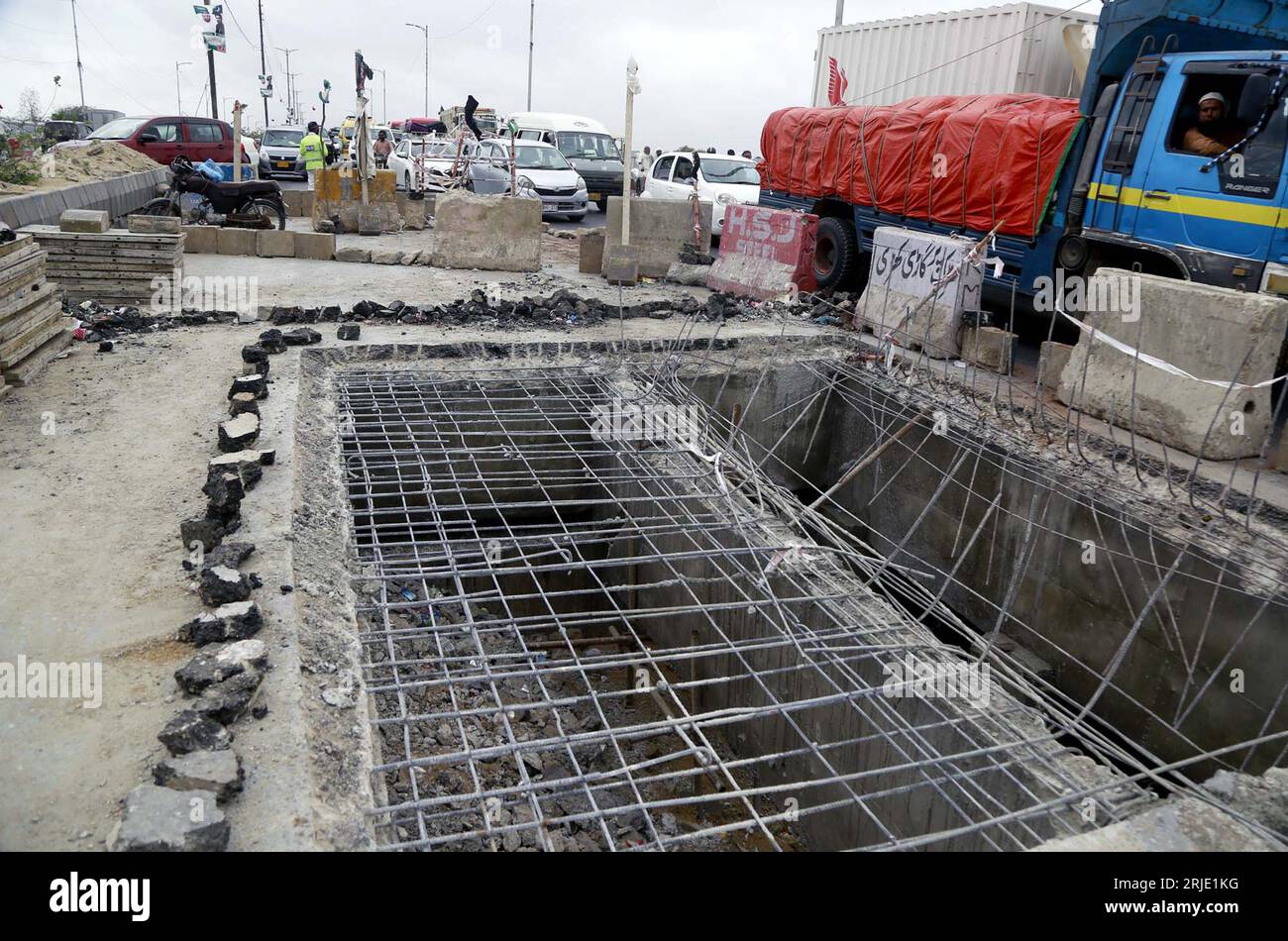 HYDERABAD, PAKISTAN, 22/08/2023, View of repairing and construction ...