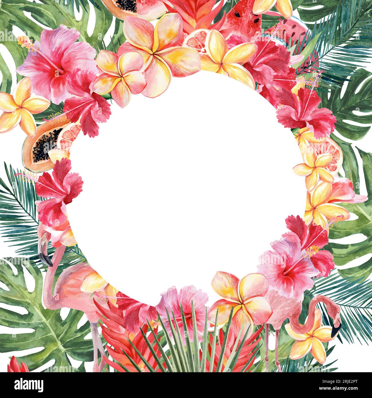 Bright juicy illustration on the theme of tropical plants and beach ...
