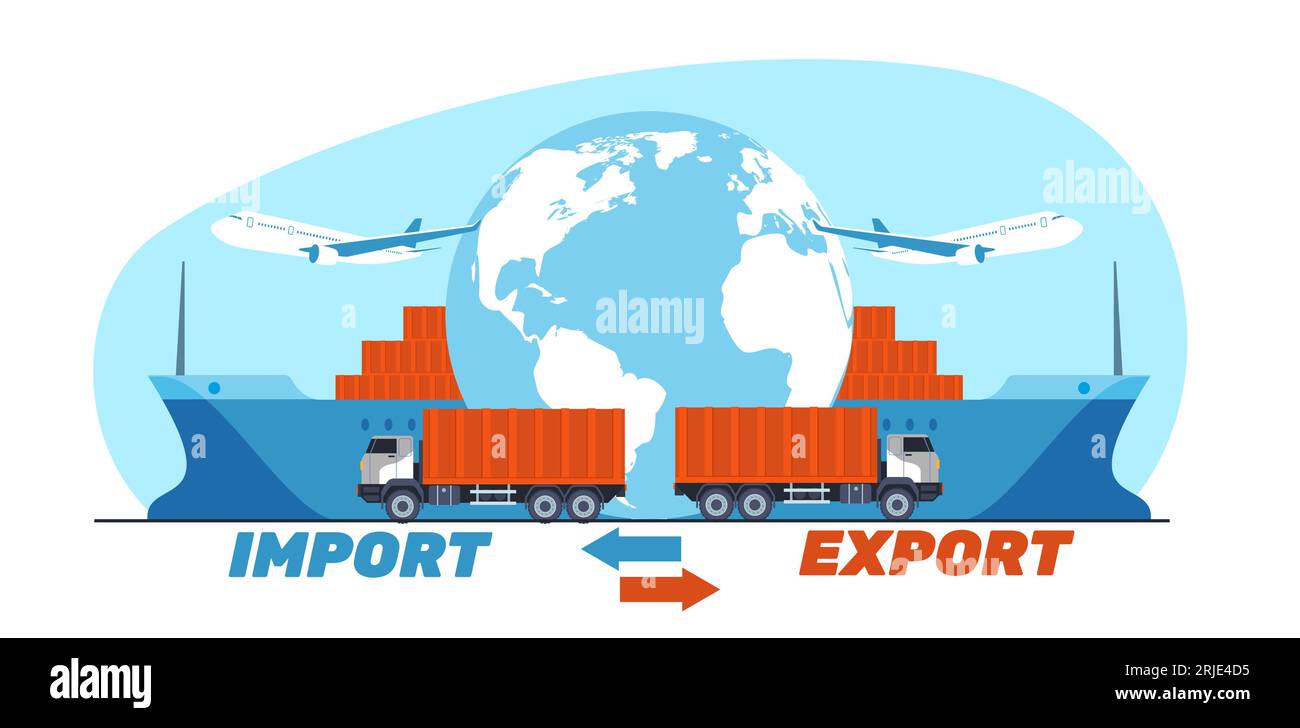 Concept of exporting and importing cargo around world, global logistics ...