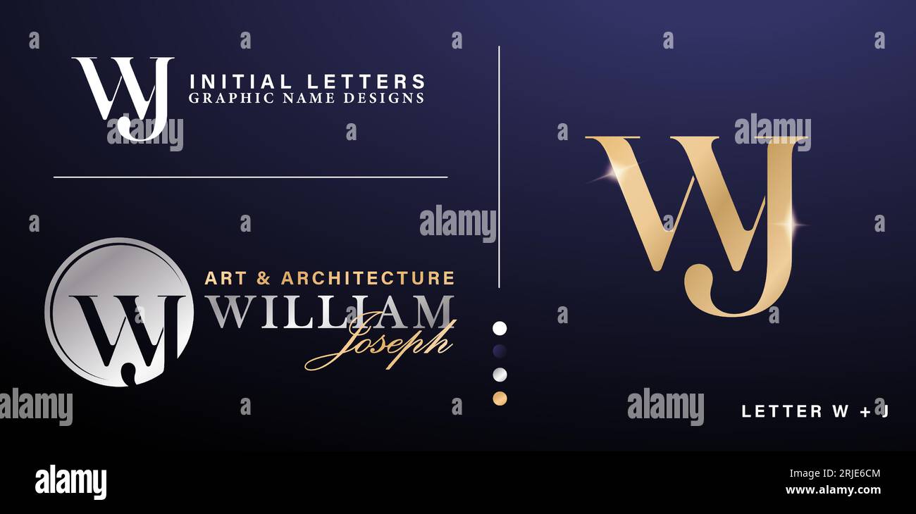 WJ monogram letter Luxury alphabet letter logo design with gold and ...