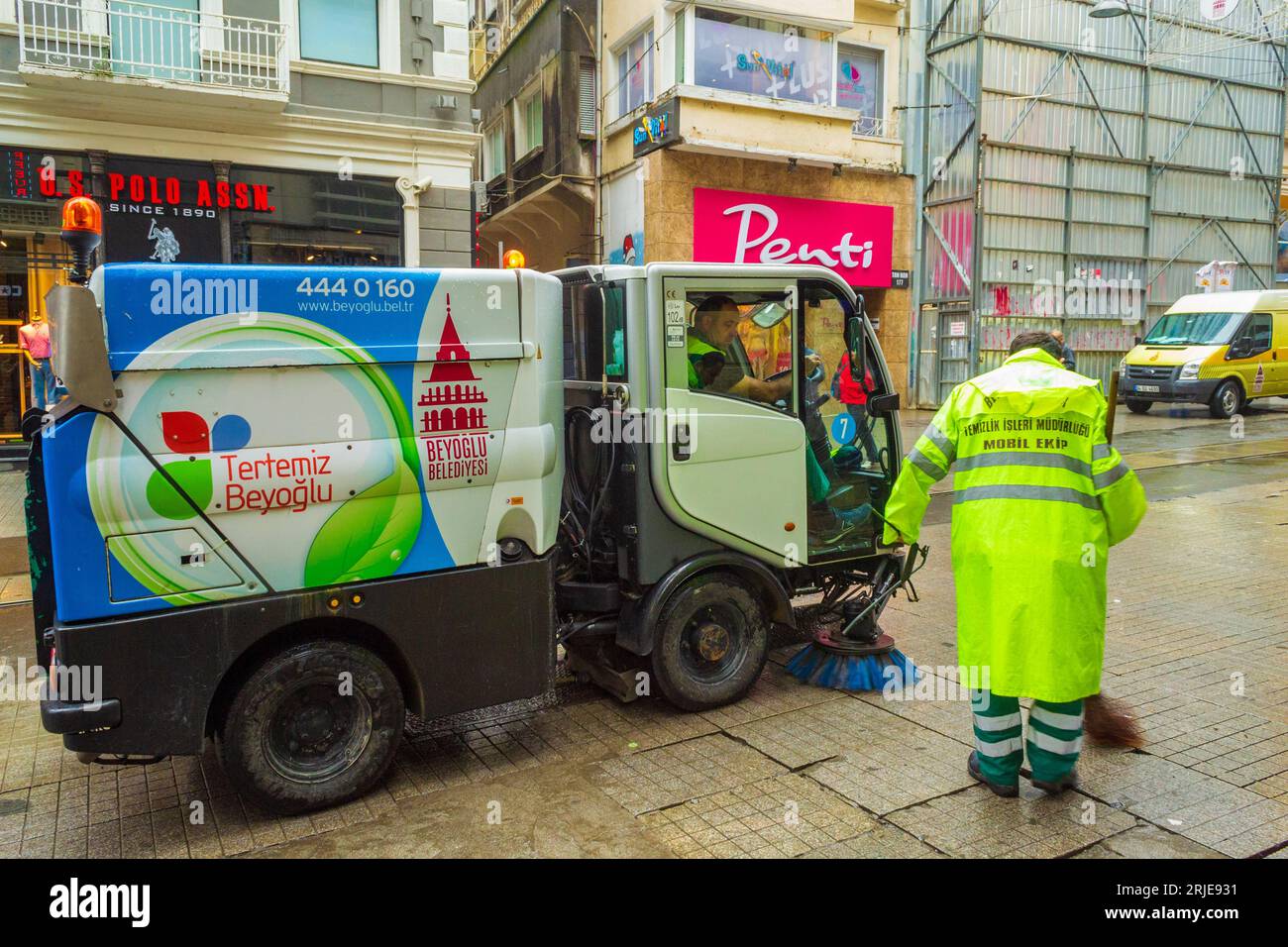 Istanbul,Turkey,May 10th 2014:Sweeper cleaning machine and worker at ...