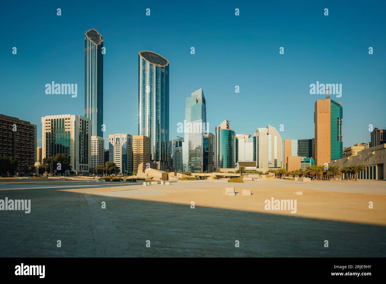 A beautiful view of a vibrant city skyline in Abu Dhabi, United Arab ...