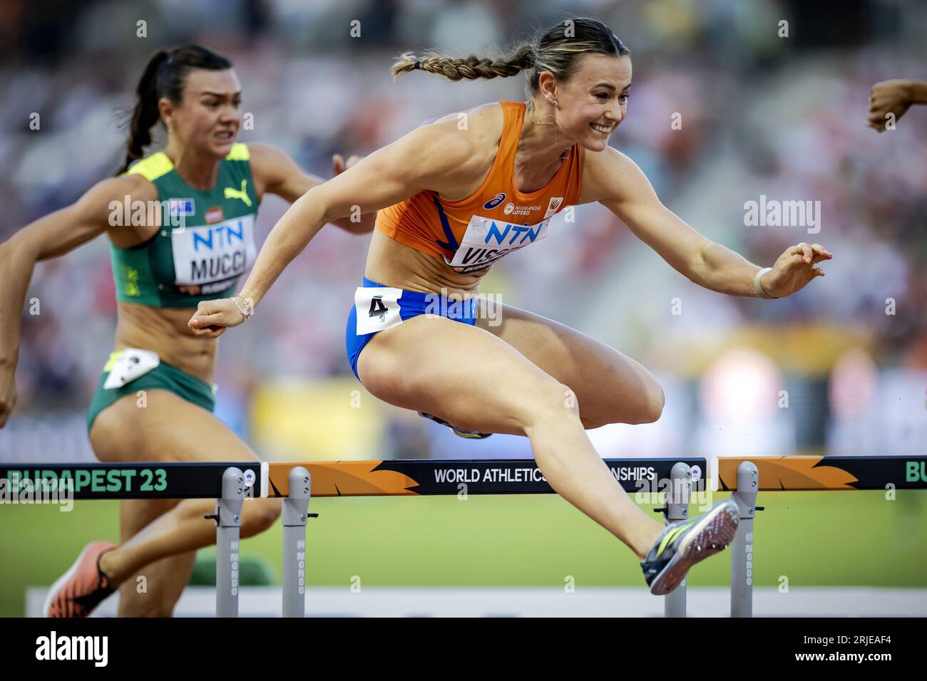 BUDAPEST - Nadine Visser in action on the 100 meters hurdles during the ...