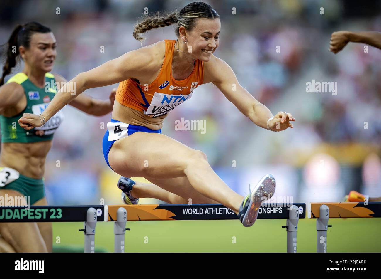 BUDAPEST - Nadine Visser in action on the 100 meters hurdles during the ...