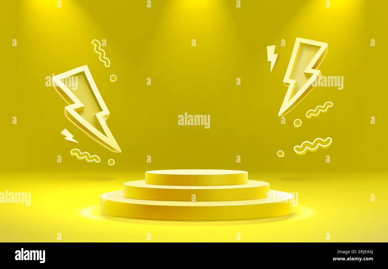 scene mega sale, danger podium banner, yellow room pedestal. Vector ...