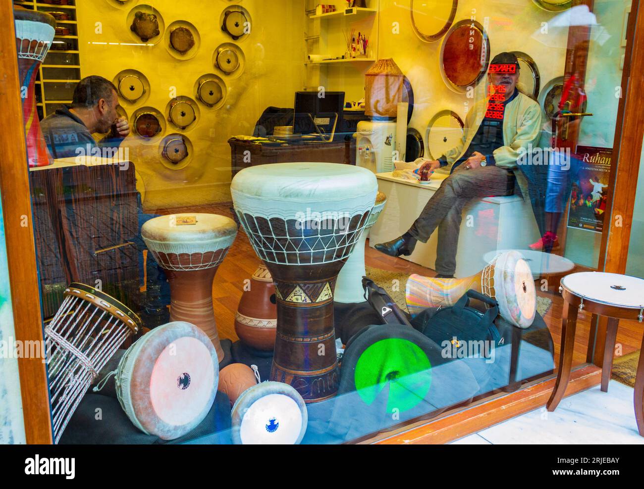 Interior view of music instruments shop at Galip Dede Cd Beyoglu ...