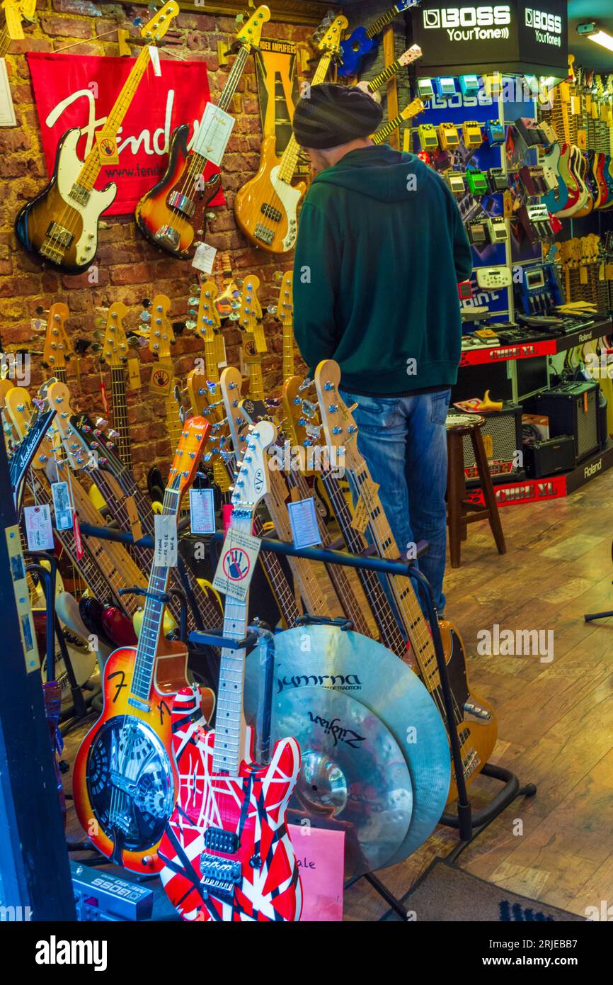 Interior view of music instruments shop at Galip Dede Cd Beyoglu ...