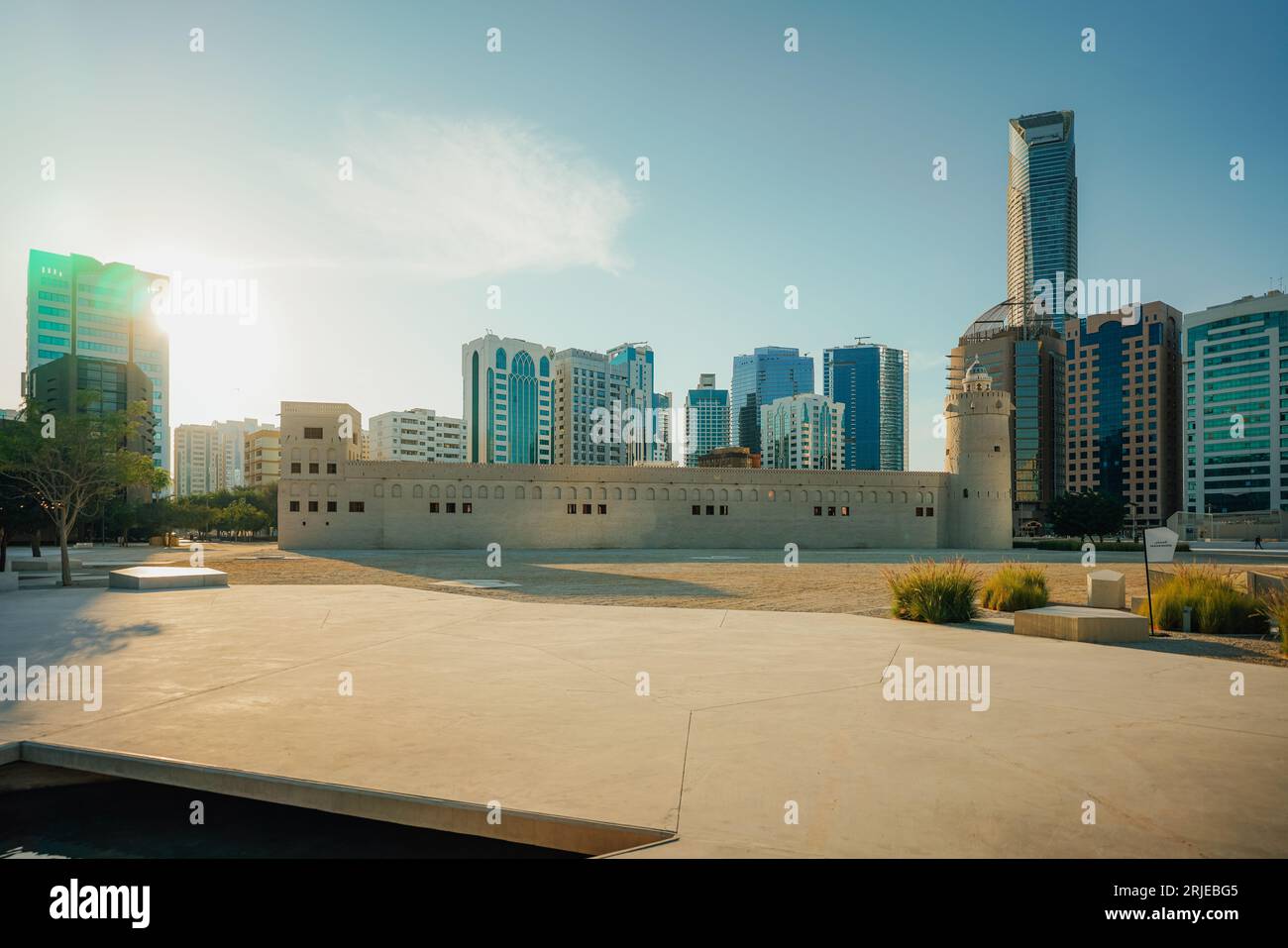 A beautiful view of a vibrant city skyline in Abu Dhabi, United Arab ...