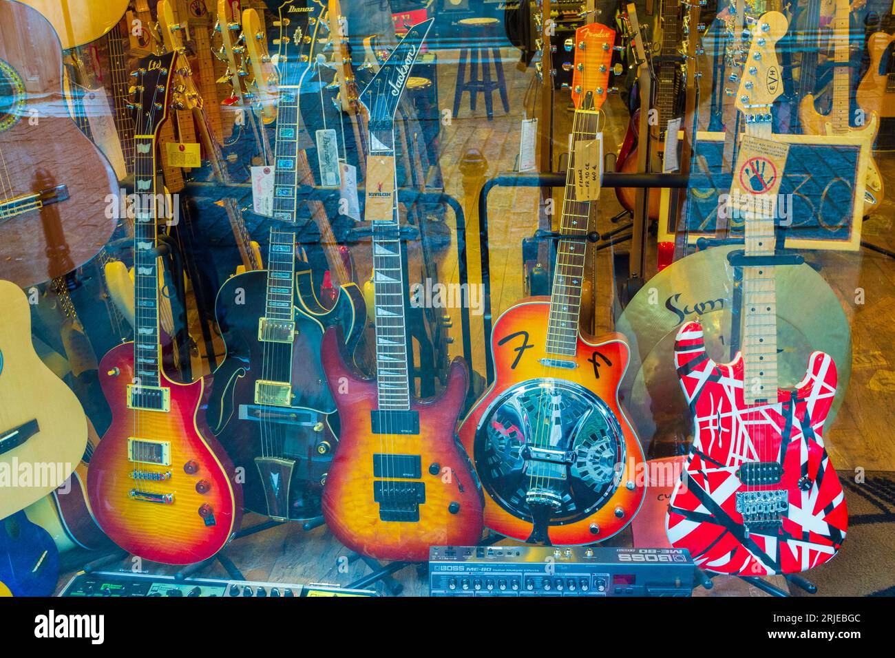 Interior view of music instruments shop at Galip Dede Cd Beyoglu ...