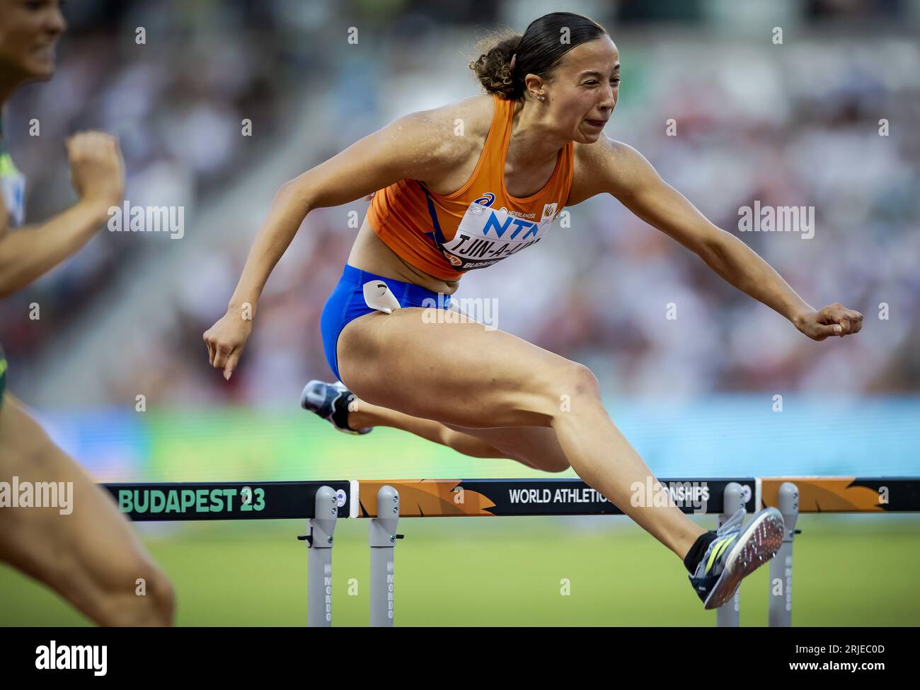 BUDAPEST - Maayke Tjin A-Lim in action on the 100 meters hurdles during ...