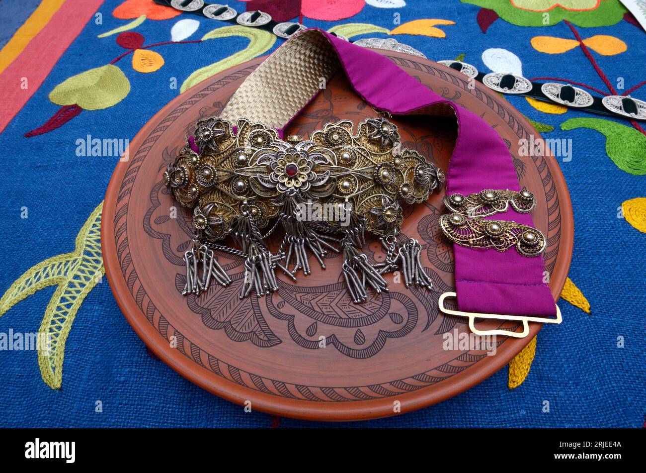 National Crimean Tartar woman belt kushak put on ceramic plate, vintage ...
