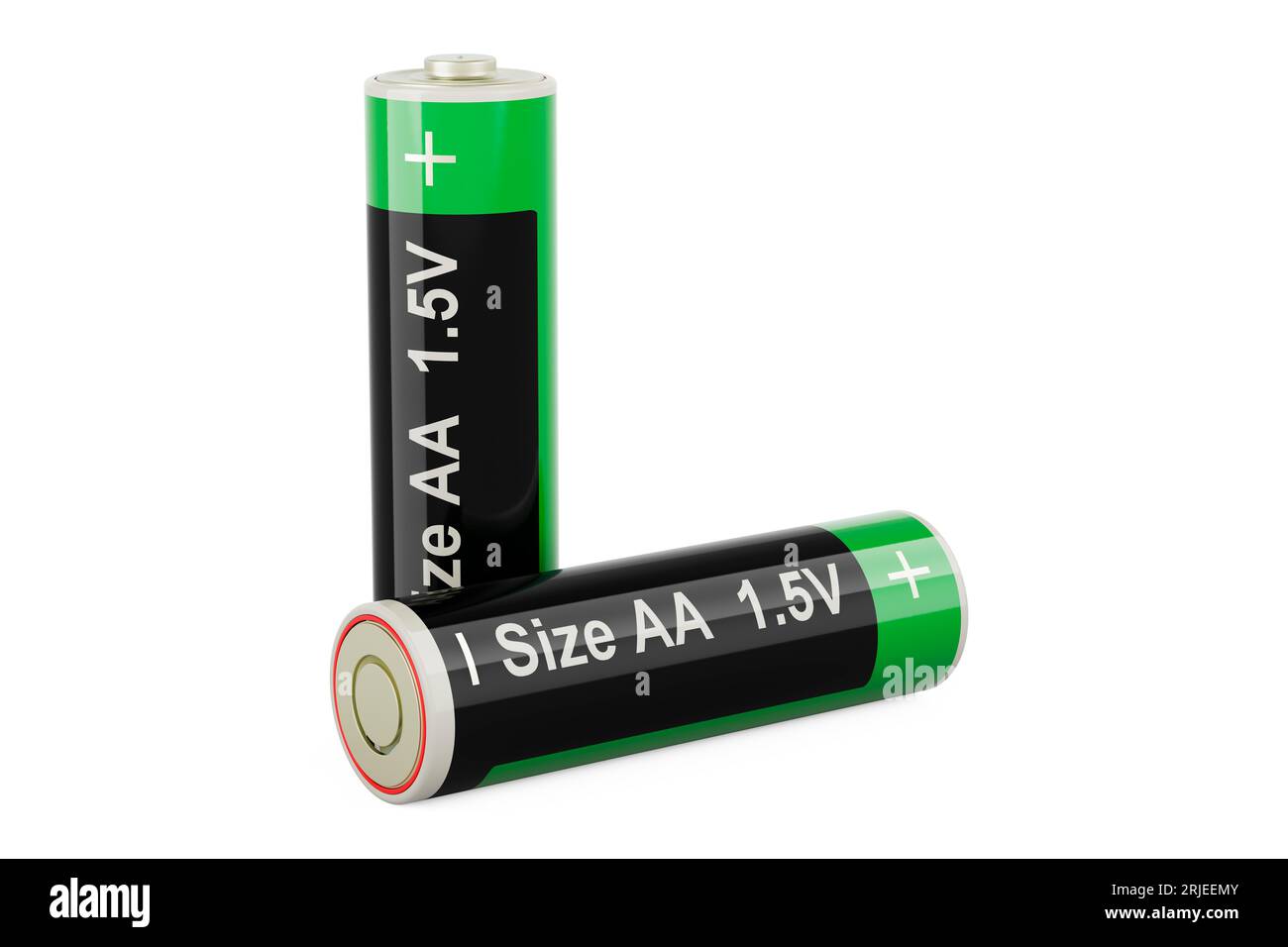 Two Batteries size AA, 3D rendering isolated on white background Stock ...