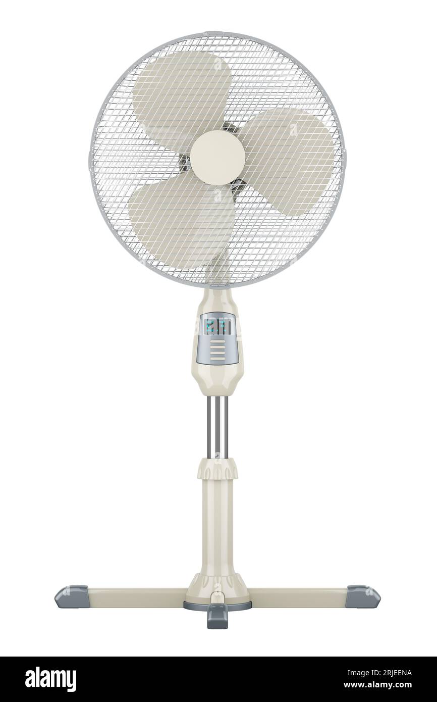 Standing Pedestal Electric Fan front view, 3D rendering isolated on ...