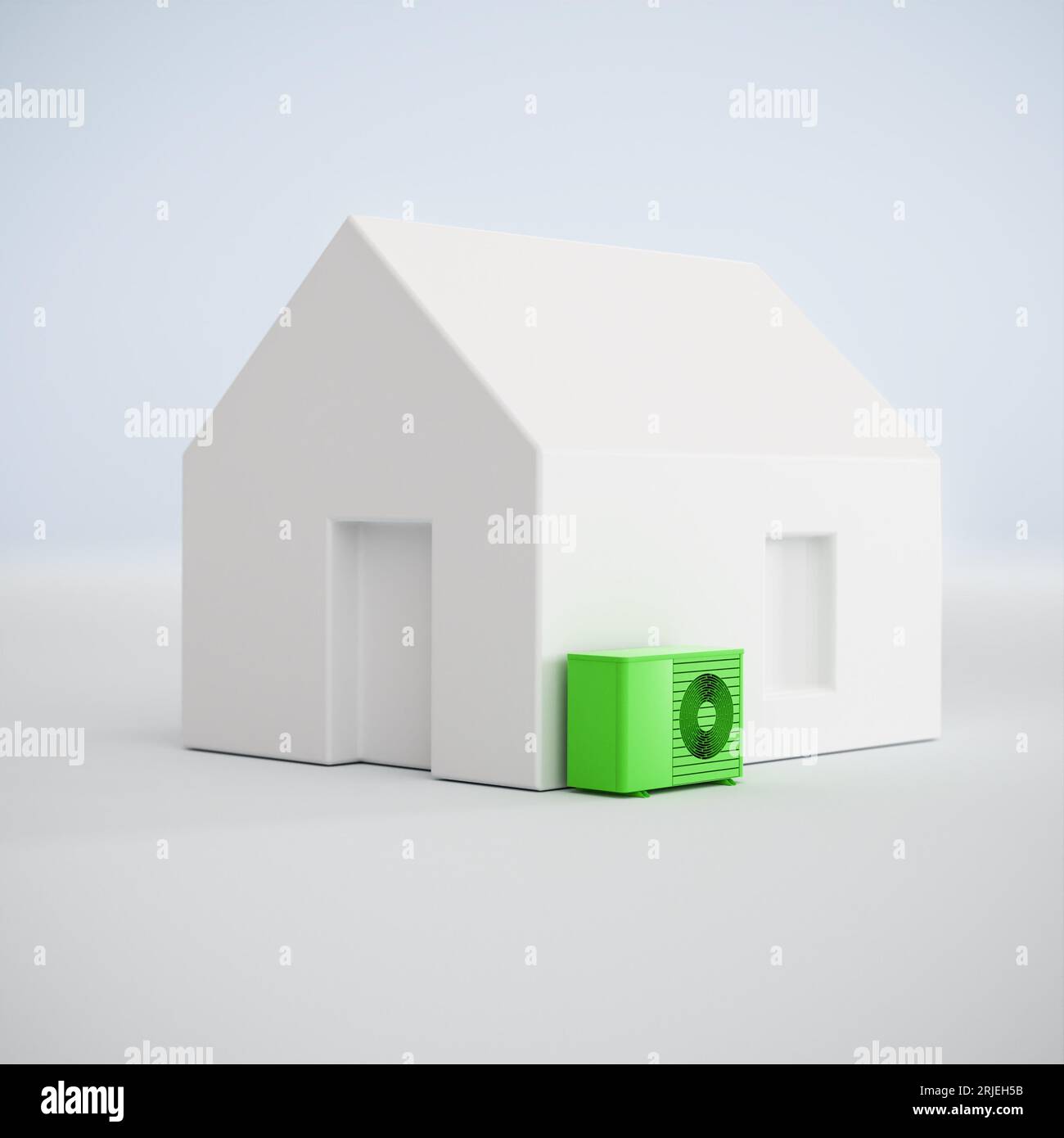 Model home with a green heatpump. Concept for sustainable heating with ...