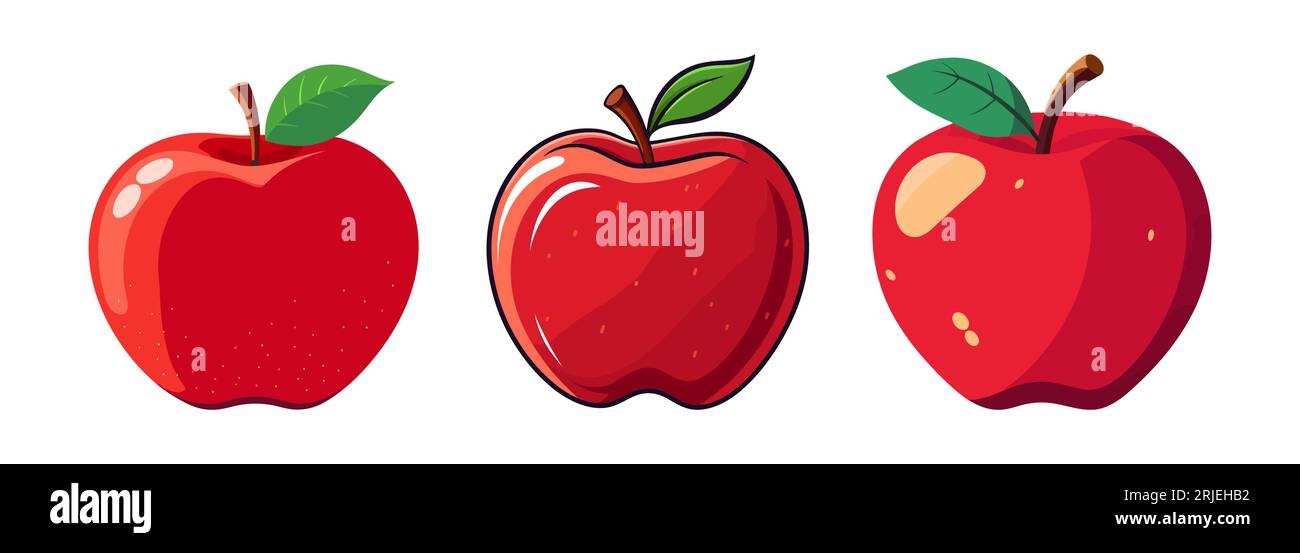 Set red apple on a white background. cartoon style Stock Vector Image ...