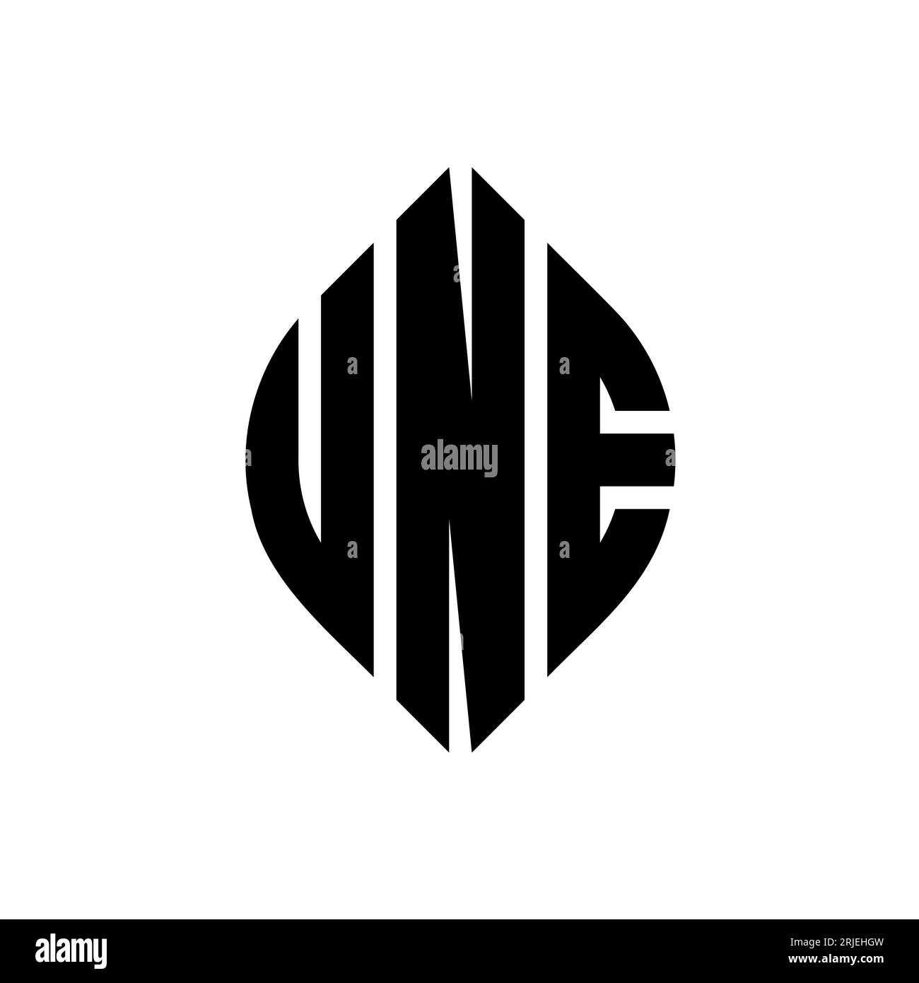 UNE circle letter logo design with circle and ellipse shape. UNE ...