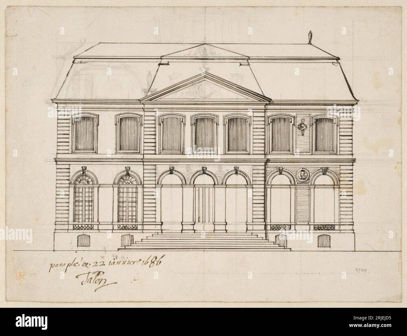 Chateau d'Issy, elevation av trädgårdsfasaden 1686 by Pierre Bullet ...