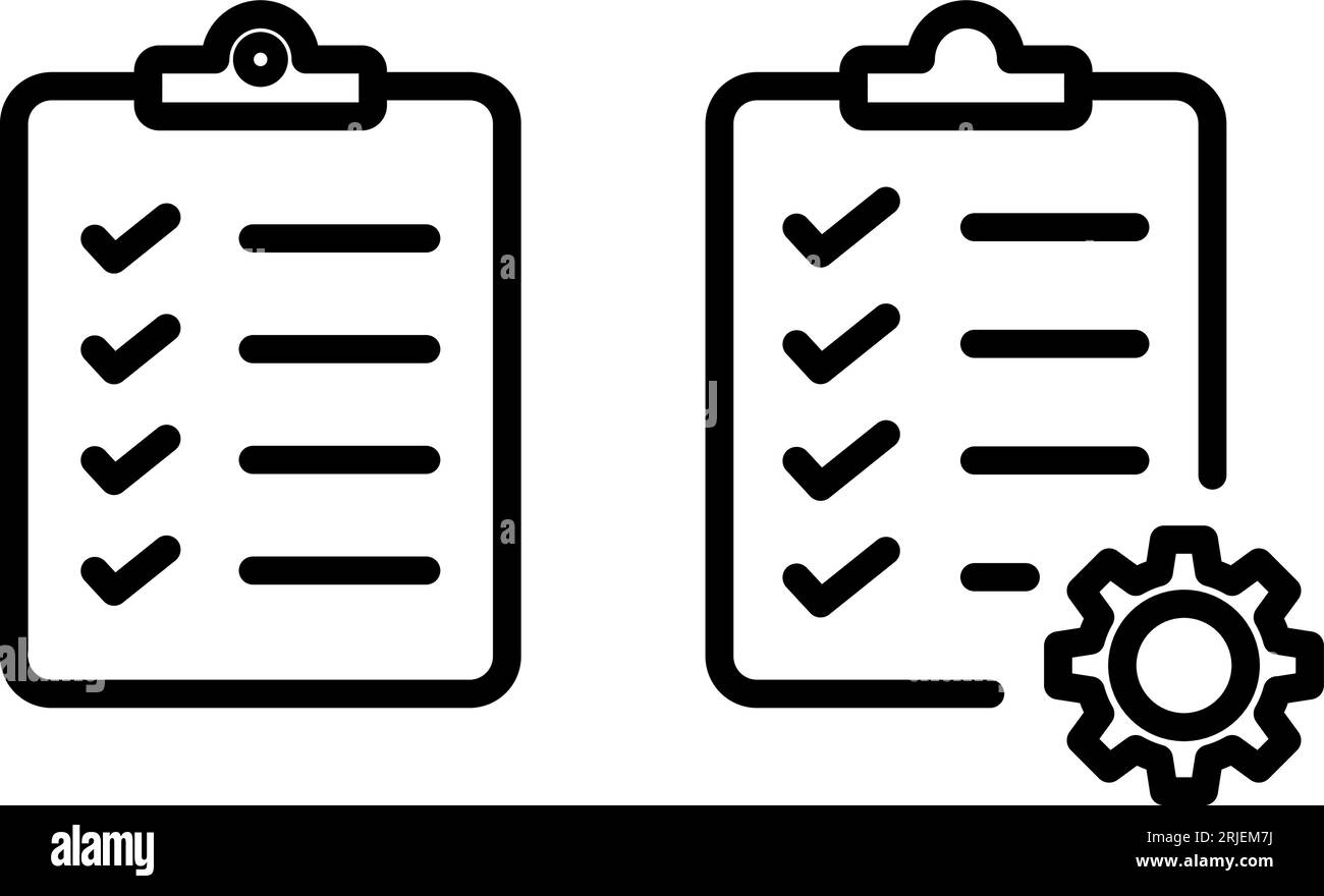 Linear icons of checklist with gear as technical support concept Stock ...