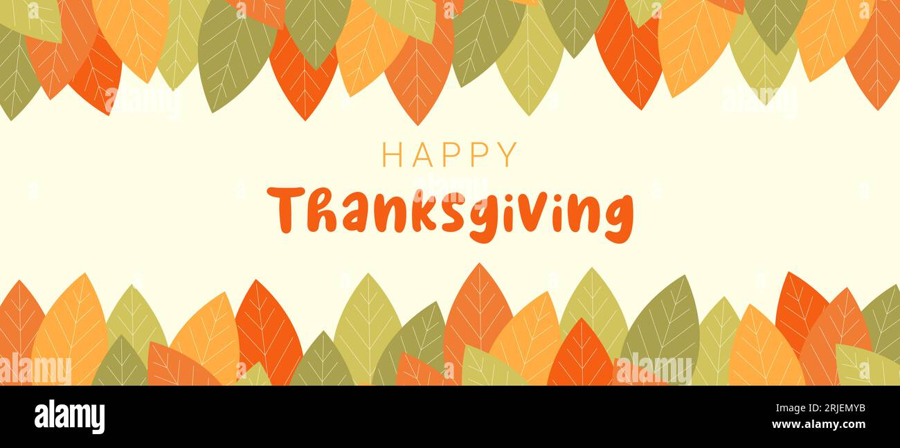 Happy Thanksgiving. Greeting card horizontal banner with red and orange autumn leaves. Vector ...