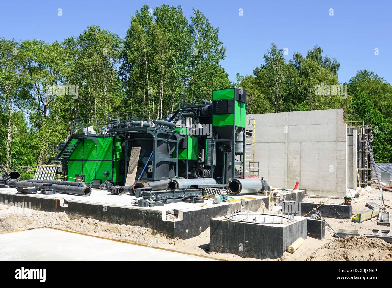 New modern unfinished wood chip biofuel boiler house for increased heat ...