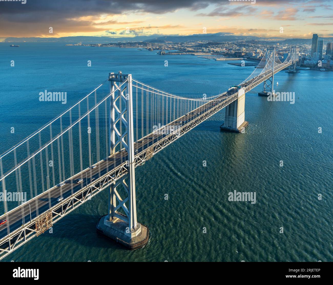 Golden gate bridge at sunset aerial view, san francisco hi-res stock ...