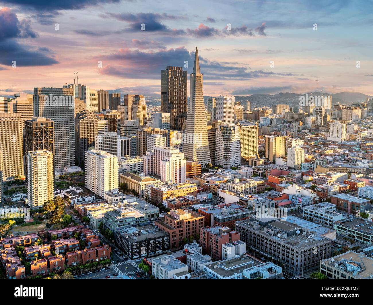 Golden gate bridge at sunset aerial view, san francisco hi-res stock ...