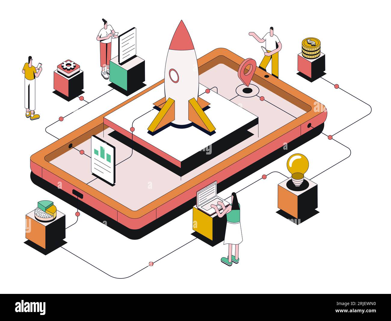 Modern isometric design illustration of Startup. Teamwork business ...