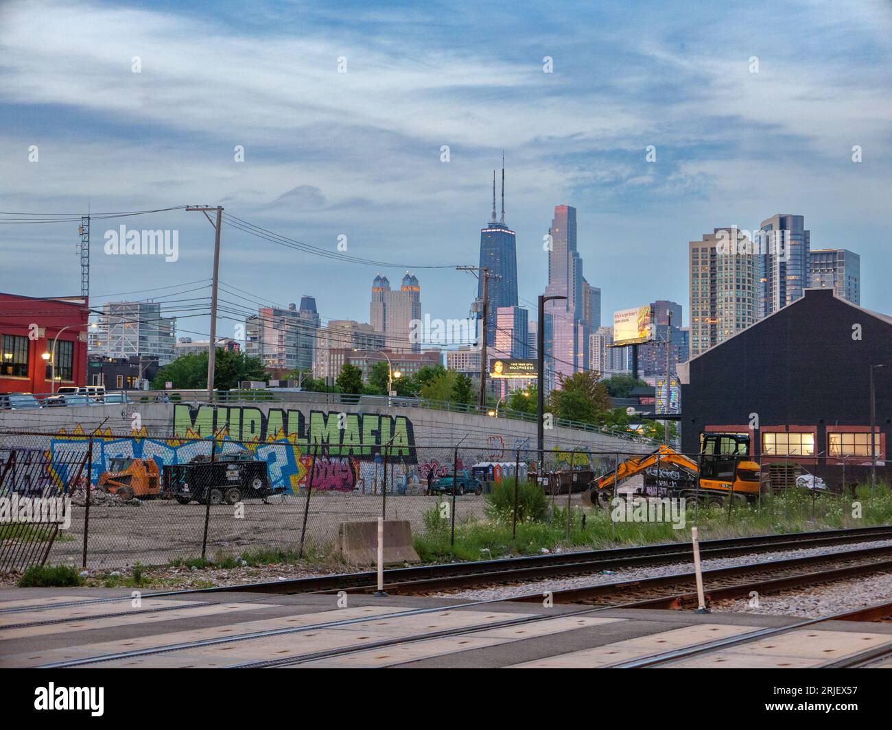 View of North Michigan Avenue area buildings from Metra crossing at ...