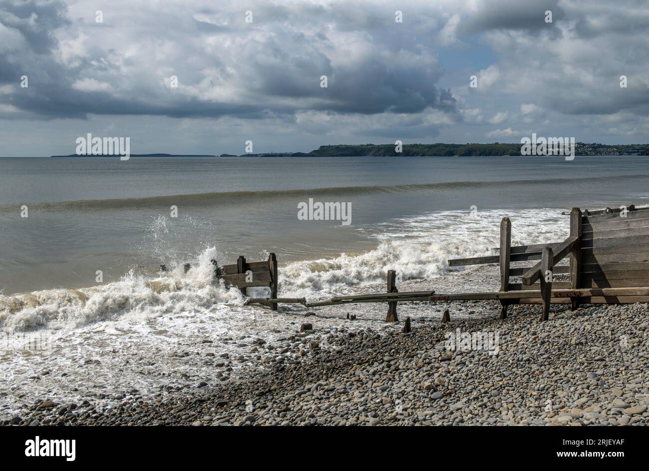 The Pembrokeshire Coast at Amroth with a sweeping pebble beach and ...