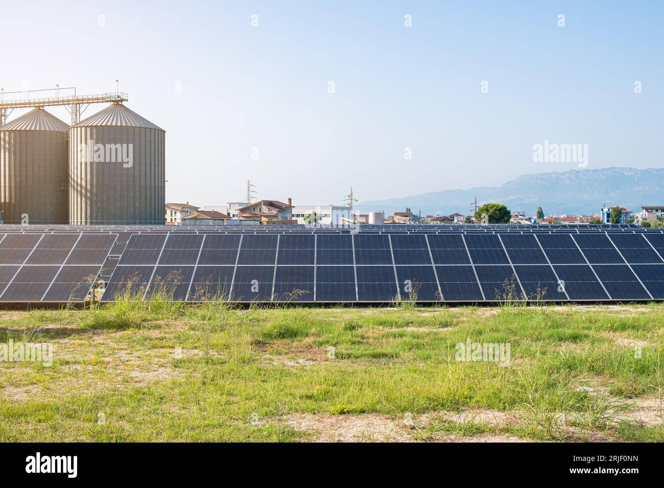 Solar photovoltaic panels in solar farm used to produce mill in a flour ...