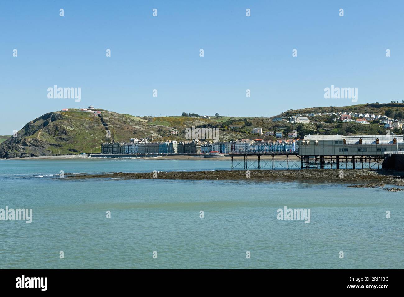 Aberystwyth Beach, Pier and Coastline with the Cliff Railway in the ...