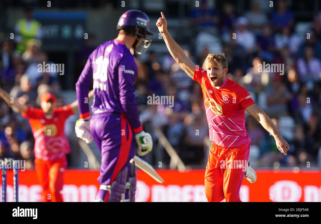 Welsh Fire's David Willey celebrates the wicket of Northern ...