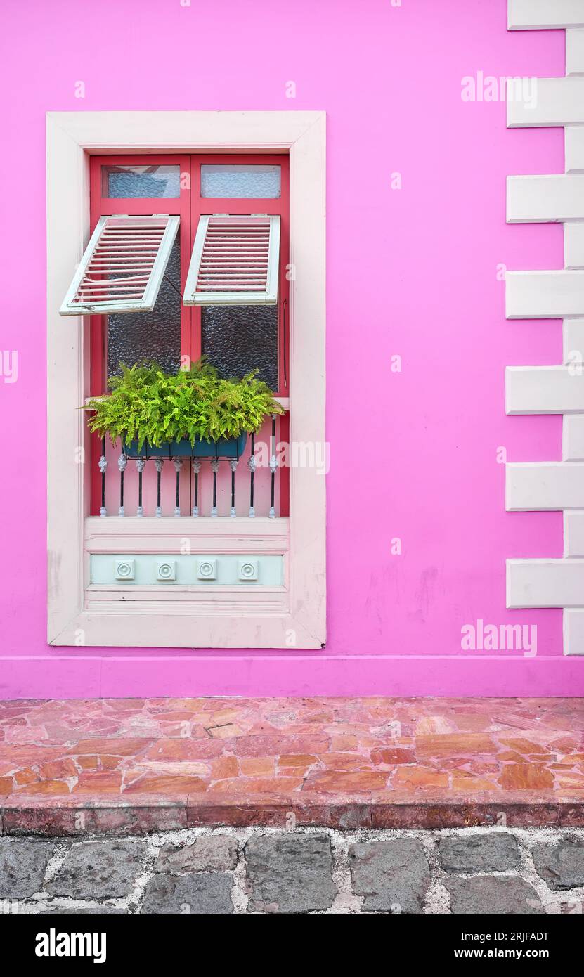 Street view of a colorful facade with window, architecture background ...