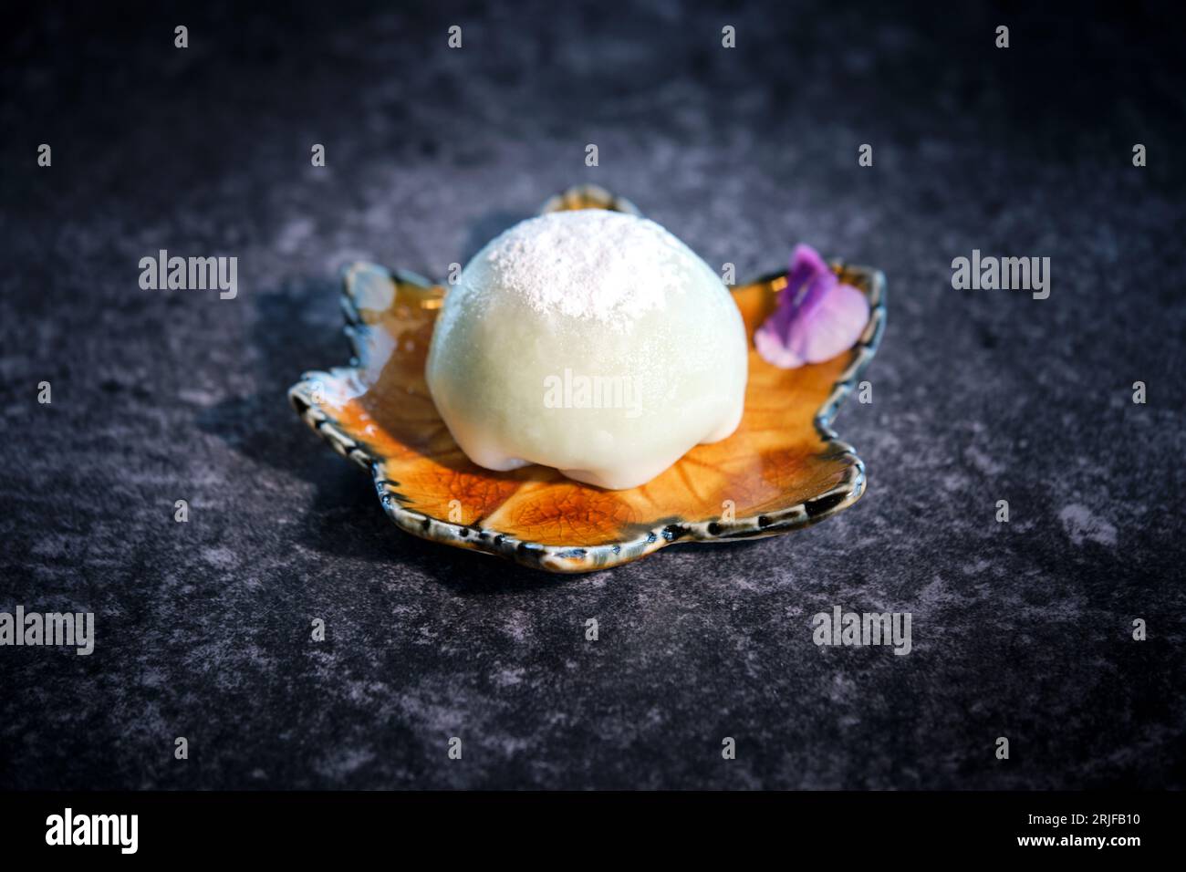 High angle of appetizing homemade Japanese mochi rice cake served on ...