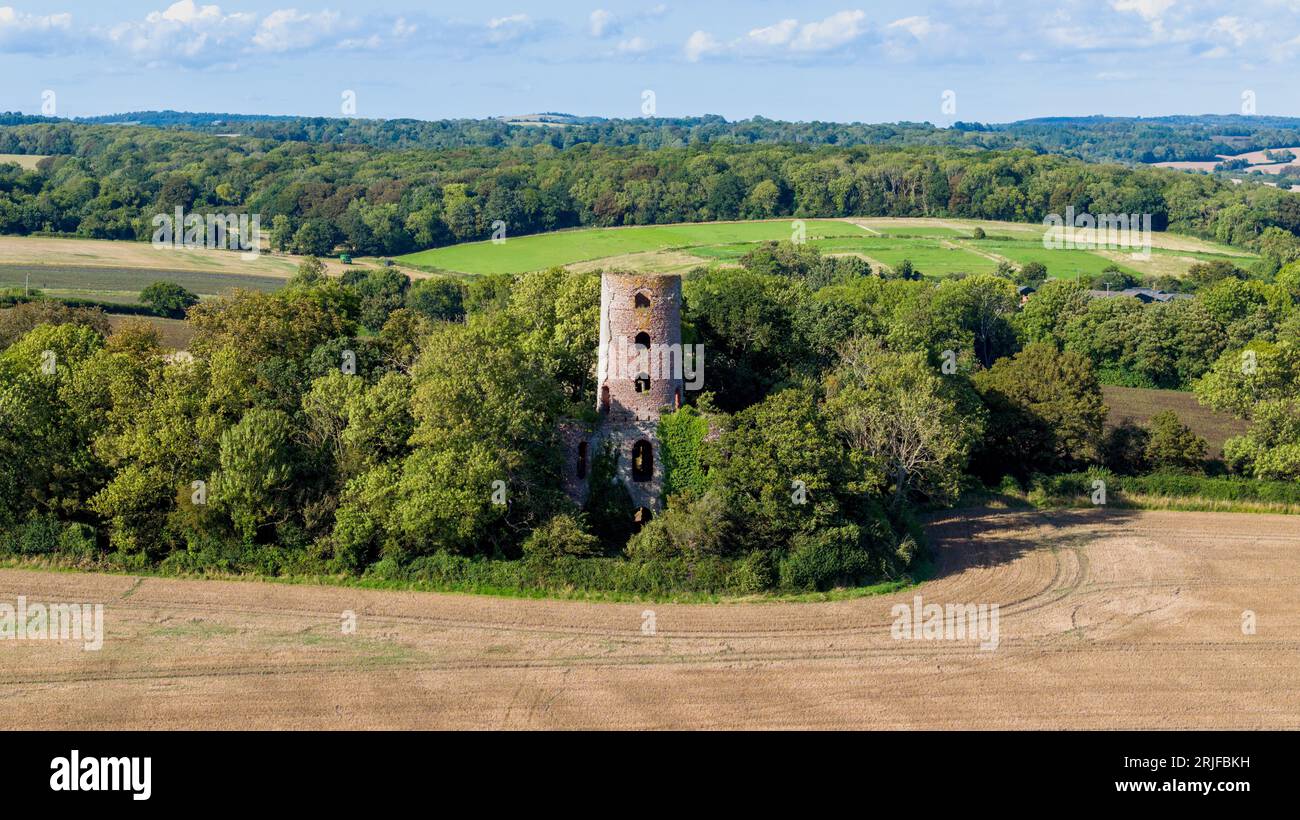 Aerial view of Racton Monumnent in West Sussex. The now ruin was a ...