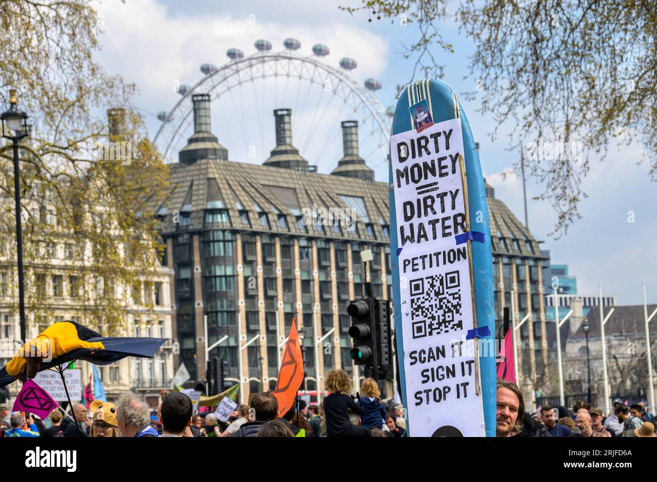 LONDON - April 22, 2023: Bridging tech and protest: A protest sign with ...