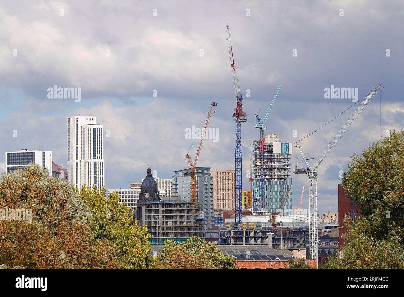 Tower cranes on various construction projects in Leeds City Centre,West ...