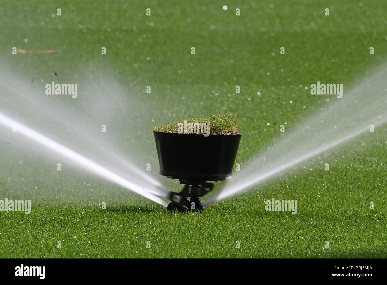 LEVERKUSEN - sprinkler installation in football field during the ...