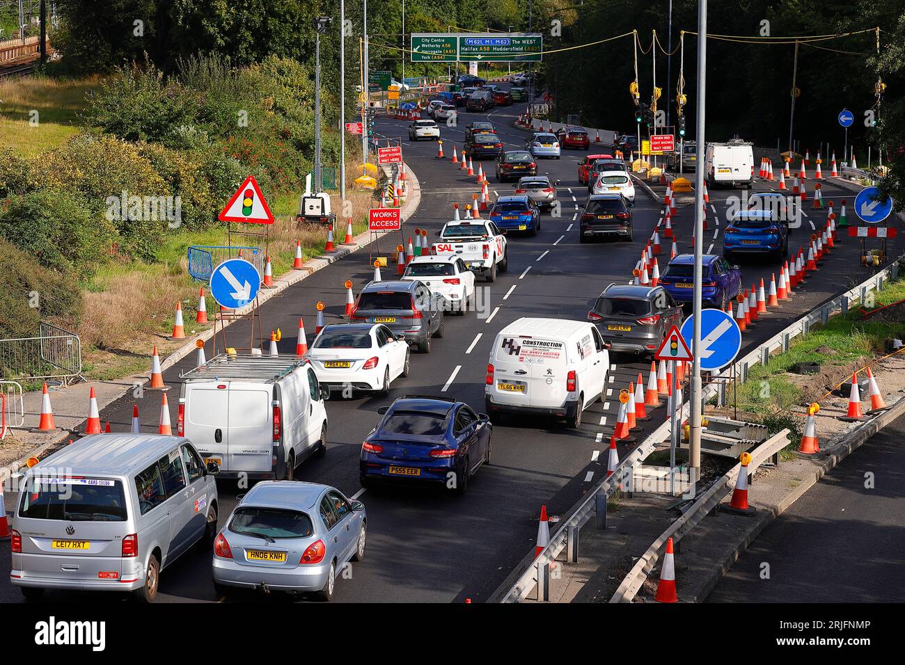 Traffic building up at the Armley Gyratory in Leeds during roadworks to ...