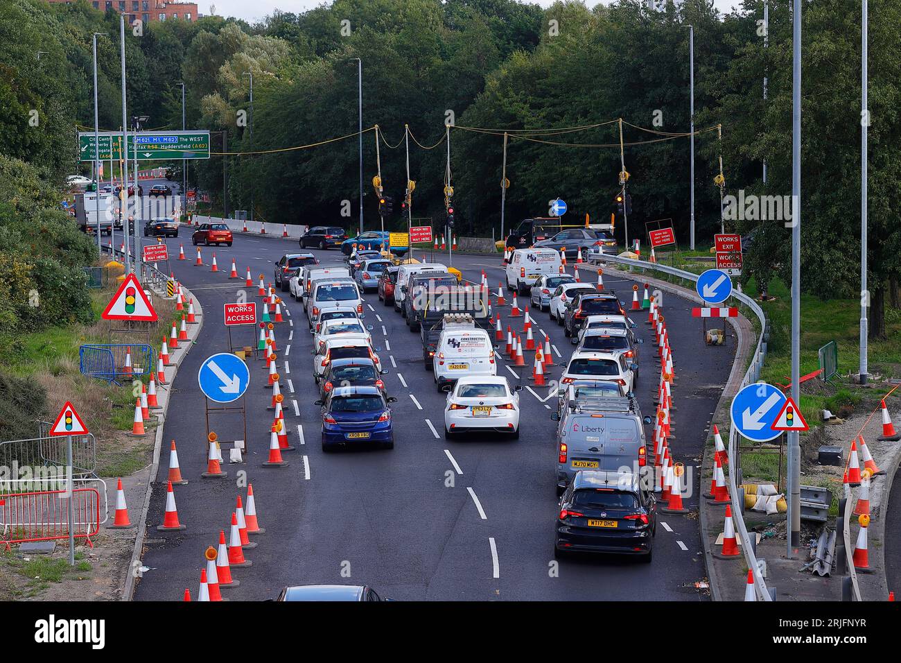 Traffic building up at the Armley Gyratory in Leeds during roadworks to ...