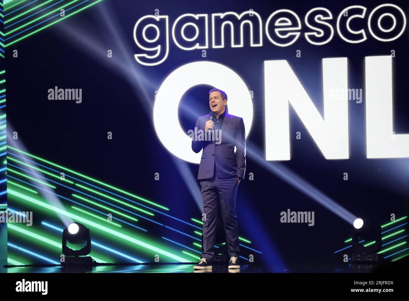 Cologne, Germany. 22nd Aug, 2023. Presenter Geoff Keighley at Gamescom ...