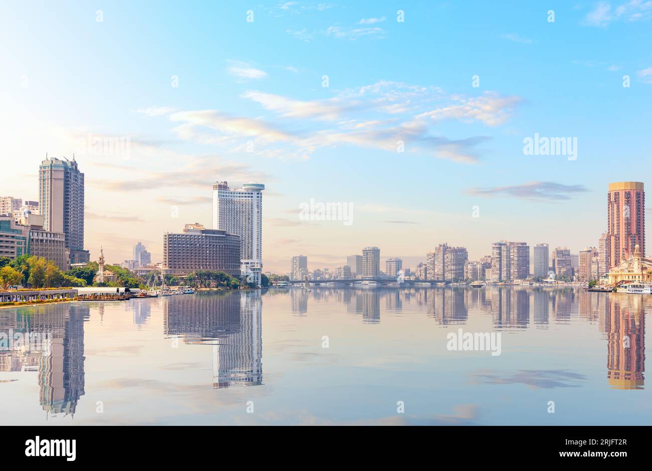 Marvelous view of the Nile and skyscrapers of Cairo downtown, Egypt ...