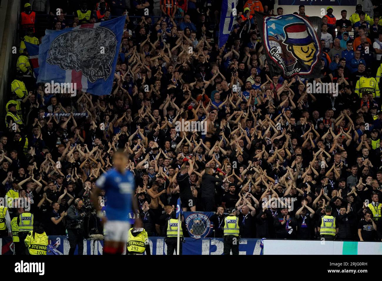 Rangers fans in the stands during the UEFA Champions League qualifying ...